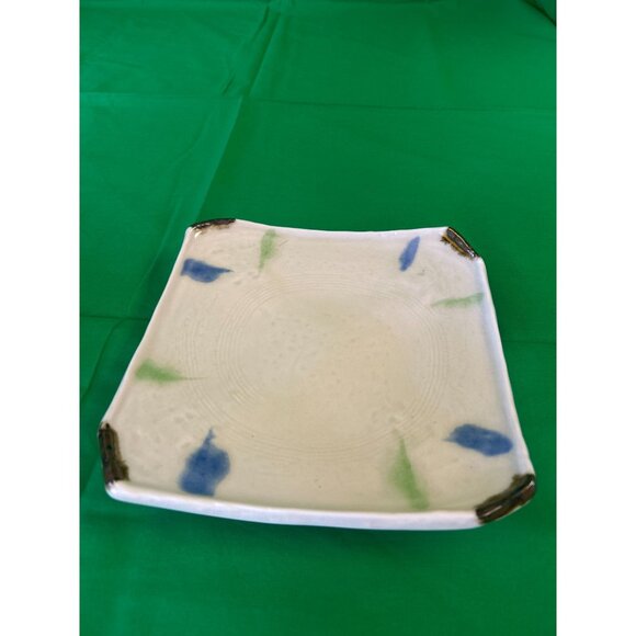 Kitchen | Handpainted Square Ceramic Plate With Abstract Blue Green ...